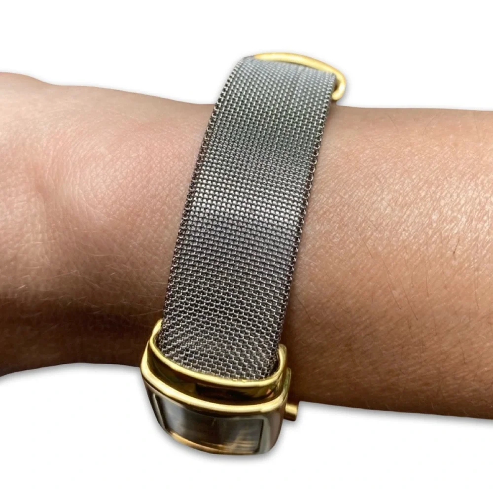 Accessories | Gold And Silver Quartz Mesh Slide On Watch | Poshmark